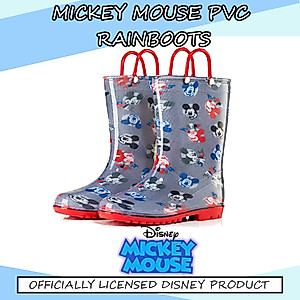 Disney Mickey Mouse Boys Grey PVC Rainboots - Easy-on Handles - Size 7 Toddler