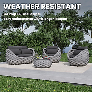 Erotr 4 Pieces Assembled Patio Conversation Sets, Hand Woven Rope Outdoor Furniture Sofa Set - Aluminum Modern Cushions Couch Armchair Table Set - All Weather for Indoor Deck Porch Backyard Hotel
