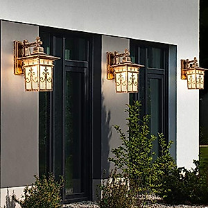 PEHUB Waterproof Outdoor Wall Lamp Courtyard Aisle Lights Villa Balcony Wrought Iron Wall Light Country Lantern Retro Aluminum Exterior Balcony Garden Wall Sconces Decoration Exterior Light Fixture