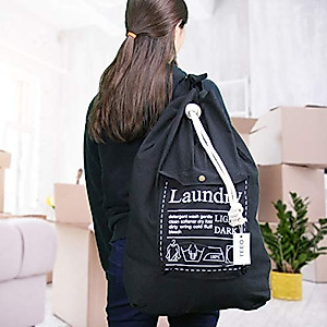 Teeo - College Laundry Bag - Dorm Room Essentials for College Students - Laundry Bag for Travel - Dirty Clothes Bag - Backpack Large 25”X20” Drawstring 100% Sturdy Cotton Canvas (1, Black/White)