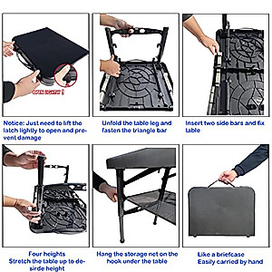 maliven Folding Camping Table, Portable Small Folding Table with 4 Heights Adjustable Legs for Outdoor Picnic Beach, Indoor Computer Table, Lightweight Foldable Camp Table with Mesh Layer