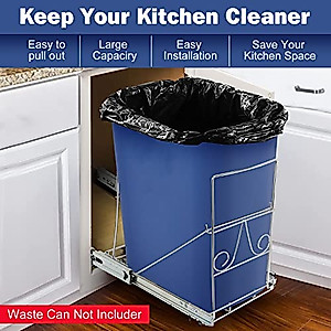 Pull Out Adjustable Under Cabinet Trash Can Pull Out Slider Slide Shelf for Kitchen Sink, Fit for Most 7-11 Gallon Garbage Can - Trash Can Not Included