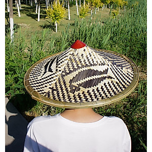xihexi Chinese Bamboo Hat Oriental Asian Japanese Garden Fish Conical Cap Dia.19 Inch
