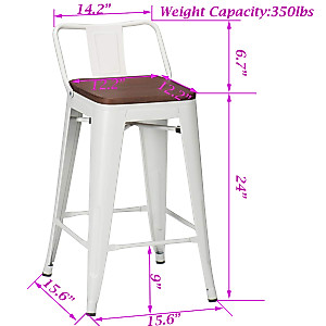 Changjie Furniture 24 Inch Bar Stools Set of 4 Industrial Metal Barstools Counter Height Bar Stool with Backs for Home Kitchen (24 inch, White)