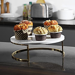 MyGift 11 Inch Marble Cake Stand, Brass Metal Cupcake Stand Dessert Pedestal Riser