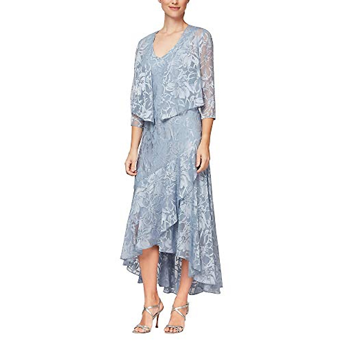 Alex Evenings Women's Sleeveless Printed Chiffon Mid-Length Dress with Jacket, Hydrangea, 6