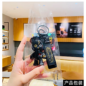 HSYHERE Fashionable Cool Half Mechanical Body Standing Bear Keychain, Stylish soft silicon Bear Key Ring Collection Bag Pendant New Year Christmas Valentine Gift Car Key Metal Keyring -Black