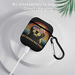 Best Doodle Dad Ever USA Flag Retro Goldendoodle Airpods Case Cover for Apple AirPods 2&1 Cute Airpod Case for Boys Girls Silicone Protective Skin Airpods Accessories with Keychain