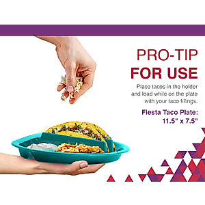 Arrow Home Products Fiesta Taco Plate, 4 Pack - Each Plate Includes 3 Taco Holders Plus 2 Compartments - BPA Free Plastic, Made in the USA, Dishwasher Safe - Teal Blue