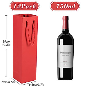 HRX Package Sturdy Kraft Paper Single Bottle Wine Gift Bags, 12PCS Quality Paper Wine Tote Bags with Handles for Christmas, Party, Shopping, Retail Merchandise (Black)