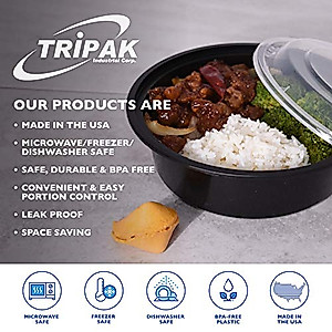 TRIPAK Plastic Microwaveable Food Containers with Lids 32 oz | BPA Free | Stackable | Leakproof | Microwave/Dishwasher/Freezer Safe