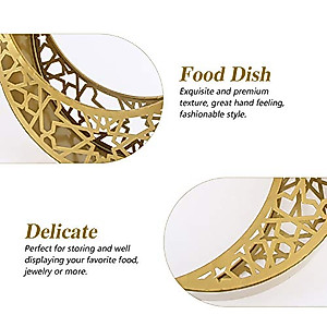 ULTNICE Ramadan Eid Plate Iron Serving Tray 3D Moon Shaped Islam Platter Candy Dish Snacks Dessert Holder Pastry Tray Dishes for Muslim Ramadan Mubarak Home Party Supplies Golden