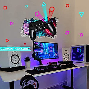 KOKOLAP Game Wall Decals,Gaming Wall Stickers for Teen Boys Room,3D Broken Wall Decals Gamer Controller Sticker Peel and Stick,Video Gaming Wallpaper for Kids Bedroom Playroom Nursery Boys Gift Decor