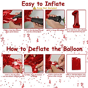 Large - Red One Balloon for First Birthday, 40 Inch Number 1 Balloon, Red 1st Birthday Balloons, Confetti Balloons, Red 1 Balloon 1st Birthday Decorations for Boys, 1 Year Old Balloon