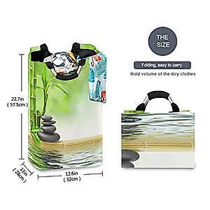 xigua Zen Basalt Rocks Large Laundry Basket Durable Portable Folding Laundry Bin with Handle for Bedroom, Laundry Room, Closet, Bathroom - 12.6" x 11" x 22.7"