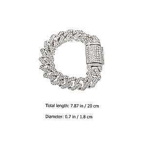 18mm Cuban Link Bracelet for Men Women, Bracelet Chain Curb Chain, Bling Rhinestone Bracelet Clasp Chain, Hip Hop Jewelry, Silver, 18x1.8cm (009316MNWRBR71MFV)