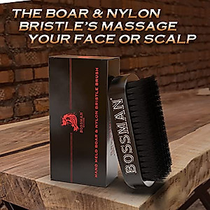 Bossman Beard Brush for Men - Hand Held Boar & Nylon Bristle Brush - Detangling Brush for Beard and Hair Care