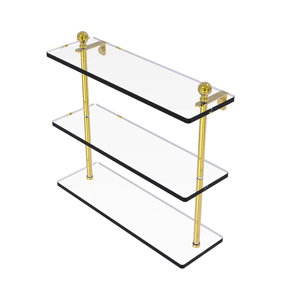 Allied Brass MA-5/16 Mambo Collection 16 Inch Triple Tiered Glass Shelf, Polished Brass