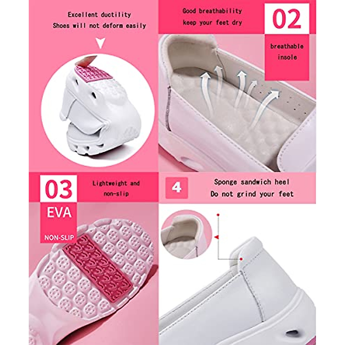 KOFUBOKE Comfortable Women Nurse Shoes Lightweight Non-Slip Work Shoes（White，8.5）