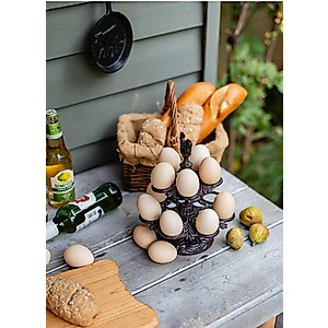 Vixdonos Rustic Egg Holder Iron Egg Rack Rooster Egg Tray for 12 Fresh Eggs