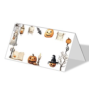 Set of 25 Halloween Tent Table Place Card Party Table Place Tent Labels, Editable Name of Place Cards, Collapsible, Halloween Thanksgiving Birthday Buffet Dinner Party Decorations - JY891