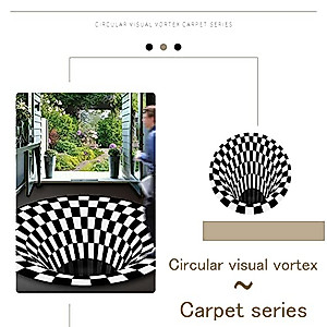 FDGDFG 3D Vortex Illusion Rug, 2022 New Black White Plaid Round Rugs 3D Visual Optical Floor Mat, Abstract Geometric Non-Slip Optical for Living Dinning Room Bedroom Kitchen (40x40in, MDKJ-4)