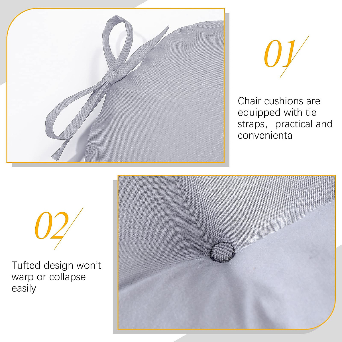 6 Pcs Memory Foam Chair Cushions Kitchen Chair Cushions 16 x 16 x 4 Inch Grey Dining Pad with Ties Memory Foam Cushion Indoor Furniture Seat for Dining Office Room Kitchen Cushion