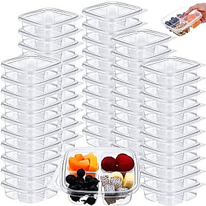 Domensi 100 Pcs 4 Compartment Food Containers Clear Plastic Bento Boxes Snack Meal Box Containers with Lids Divided Food Storage Containers for Adults School Work Travel, 5.7 x 5.7 x 1.8 Inch