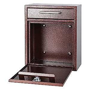 KYODOLED Steel Key Lock Mail Boxes Outdoor,Locking Wall Mount Mailbox,Security Key Drop Box,12Hx 10.51Lx 4.68W Inches,Bronze Large