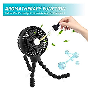 YKLWORLD Mini Baby Stroller Fan, Portable Fan Clip On with Flexible Tripod, USB or Battery Operated Handheld Personal Fan 3 Speeds Car Seat Fan for Desk Crib Bike Treadmill Travel Camping - Black