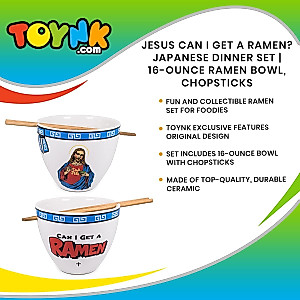 Bowl Bop Jesus Can I Get A Ramen? Japanese Ceramic Dinnerware Set | Includes 16-Ounce Ramen Noodle Bowl and Wooden Chopsticks | Asian Food Dish Set for Home & Kitchen | Funny Religious Gifts