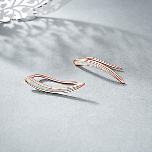 WINNICACA Ear Cuffs Hoop Climber Earrings for Women Sterling Silver Created Opal Crawler Climber Earrings Rose Gold Earrings for Women