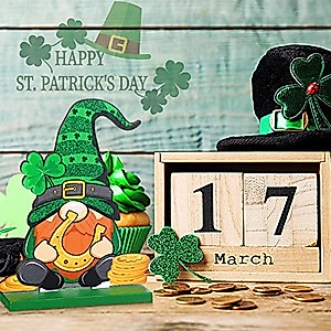 6 Pieces St. Patrick's Day Table Sign Decoration Happy Irish Lucky Table Centerpiece Signs Shamrock Gnome Wood Sign Leprechaun Table Decorations Signs for St Patrick's Day Home Party Decor
