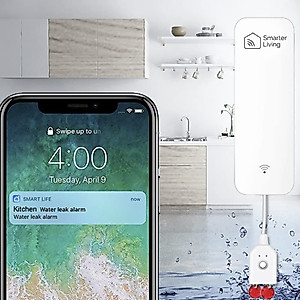 Smarter Living- Smart WiFi Water Sensor & Flood Detector, Phone Notifications via Smart Life and Tuya App, Low Battery Reminder, Easy Setup