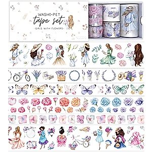 Fayware Aesthetic Washi Tape Set - 6 PET & Washi Tapes for Journaling, Scrapbooking Supplies, Bullet Journals, Planner, Arts & Crafts. Use as Stickers
