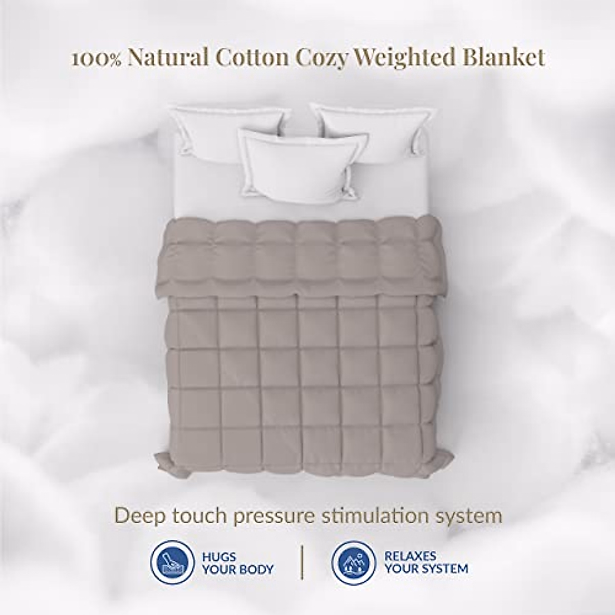 Dream Theory Cooling Weighted Blanket, Washable Weighted Blankets for Adults, 100% Natural Cotton Heavy Blanket with Glass Beads, Deep Touch Pressure Therapy, Relaxation, Sleeping, Tranquility - Tan