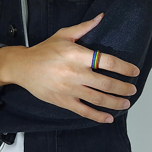 Mintolex Pride Ring Titanium Steel LGBT Rainbow Rings for Gay Lesbian Asexual Bisexual Trans Nonbinary LGBTQ Pride Month Friendship Wedding Promise Band Rings Pride Jewelry Gift for Couples Men Women Size 12, Silver