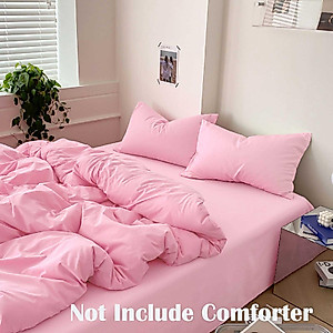 Nanko Pink Queen Size Duvet Cover Set, Luxury Lightweight Microfiber Bedding Sets with Zip Ties - Modern Bed Sets for Kids and Women Girls Chambray Teen 3pc 88 x 90 inch, Light Pink Coral