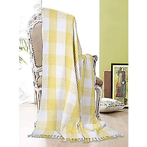 Ramanta Home Buffalo Plaid Cotton Throw Blanket with Fringes 50x60 Inch- Lime Yellow,Cotton Throw for Sofa, Farmhouse Throw,Throw for Couch,Everyday Use,Well Crafted for Durabilty,All Season Blanket