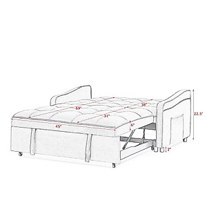 4 in 1 Pull Out Sleeper Sofa Bed Convertible Loveseat Velvet Guest Sofá Daybed Adjustable Accent Futon Couch Lounge Chair with Side Pockets, Type C, USB Port and Copper Nail Decor for Living Room