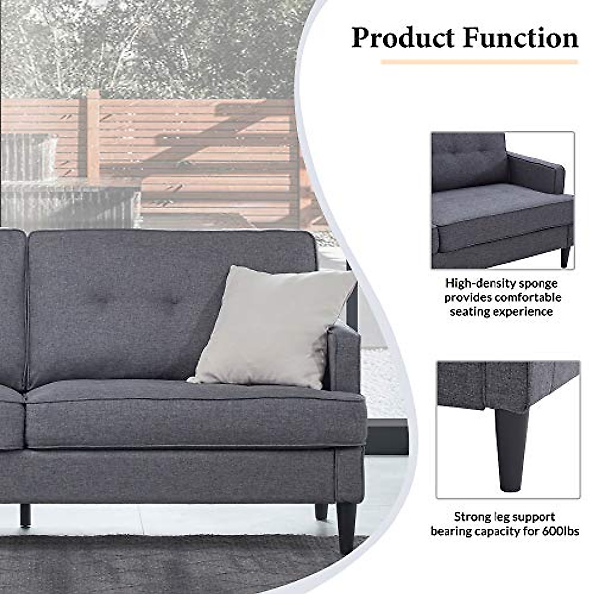 71" Modern Design Couch Soft Linen Upholstery Loveseat for Compact Living Space, Apartment, Dorm.