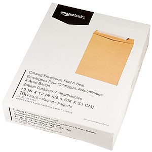 Amazon Basics Catalog Mailing Envelopes, Peel & Seal, 10x13 Inch, Brown Kraft, 100-Pack