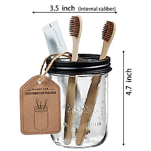 Mason Jar Bathroom Accessories Set - Includes Mason Jar Foaming Hand Soap Dispenser and Toothbrush Holder - Rustic Farmhouse Decor Apothecary Jars Bathroom Countertop and Vanity Organizer (Black)