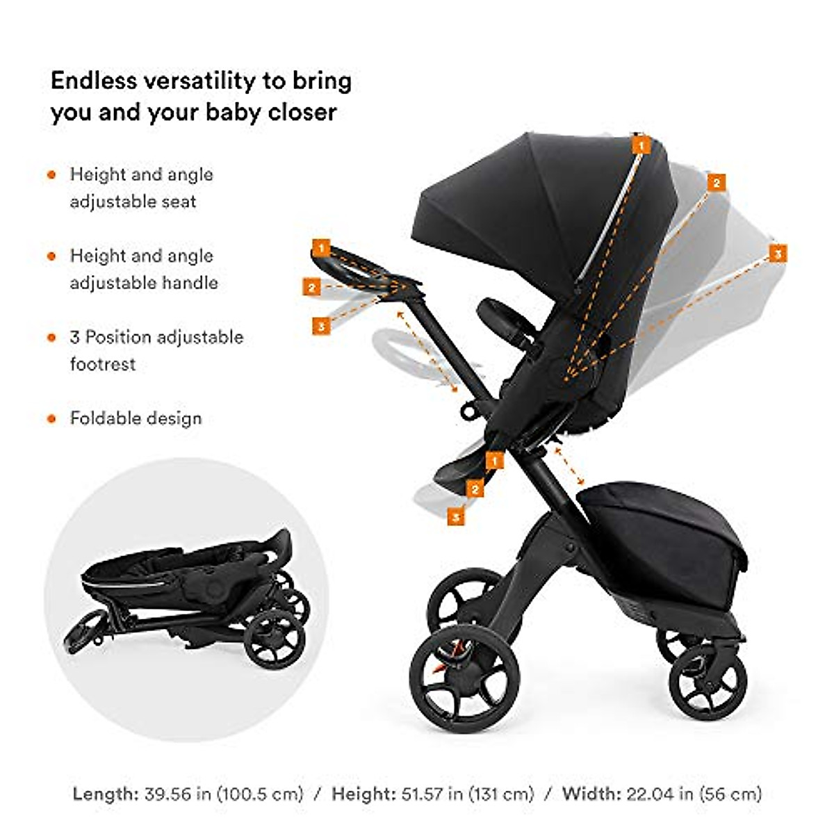 Stokke Xplory X, Signature - Luxury Stroller - Adjustable for Both Baby & Parents’ Comfort - Padding & Harness for Added Safety - Folds in One Step