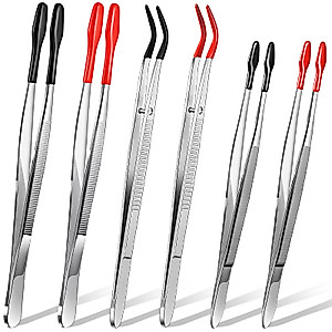 6 Pieces Rubber Tipped Tweezers PVC Stainless Steel Rubber Coated Tips Tweezers for Jewelry Hobby Industrial Hobby Craft (Black and Red)