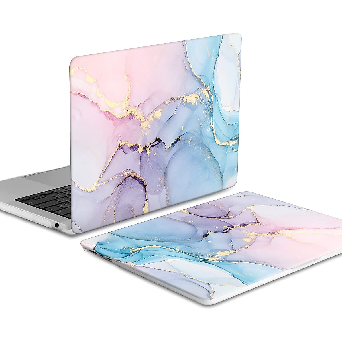 iCasso Compatible with MacBook Air 13 inch Case 2024-2022 Release M3 A3113 A2681 M2 with Liquid Retina Display, Hard Plastic Shell for Mac Air 13.6, TPU Keyboard Cover&Screen Protector(Blue Marble)