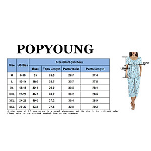 POPYOUNG Womens Summer Casual 2 Piece Pajama Sets with Comfy Capri Pants and Pockets Lounge Sleepwear L, Floral Wine