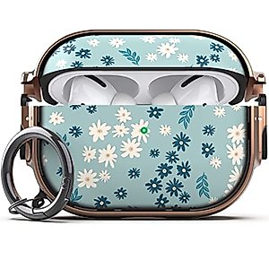 TATOFY case for AirPods Pro 2, AirPods Pro, Lock AirPod Pro 2 Case for Women, Flora Hard case with Carabiner, Support Wireless Charging, LED Visible (Cyan)