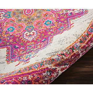 Nourison Passion Ivory/Fuchsia 8' x Round Area-Rug, Boho, Traditional, Easy-Cleaning, Non Shedding, Bed Room, Living Room, Hallway, (8' Round)