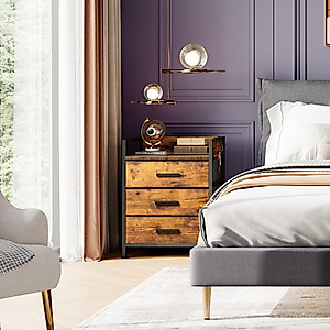 Nightstand 3 Drawer Dresser, 11"Dx15.6"Wx21"H, Set of 2 Side Table with Fabric Drawers, End Table with Open Shelf, Small Dresser for Kids Closet Bedroom,Guest Room(Rustic Brown, Set of 2 with Charger)